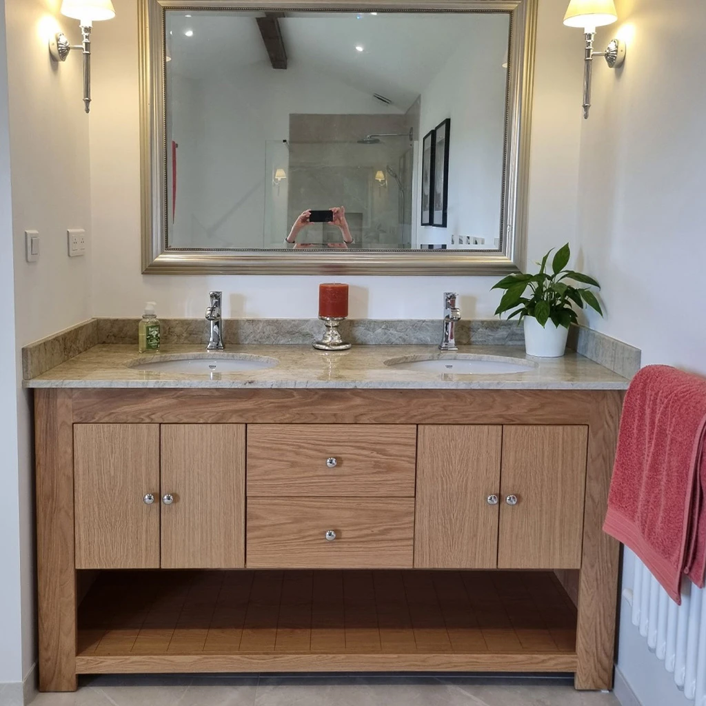 Charlotte Large Oak Bathroom Vanity Unit under-mount sink