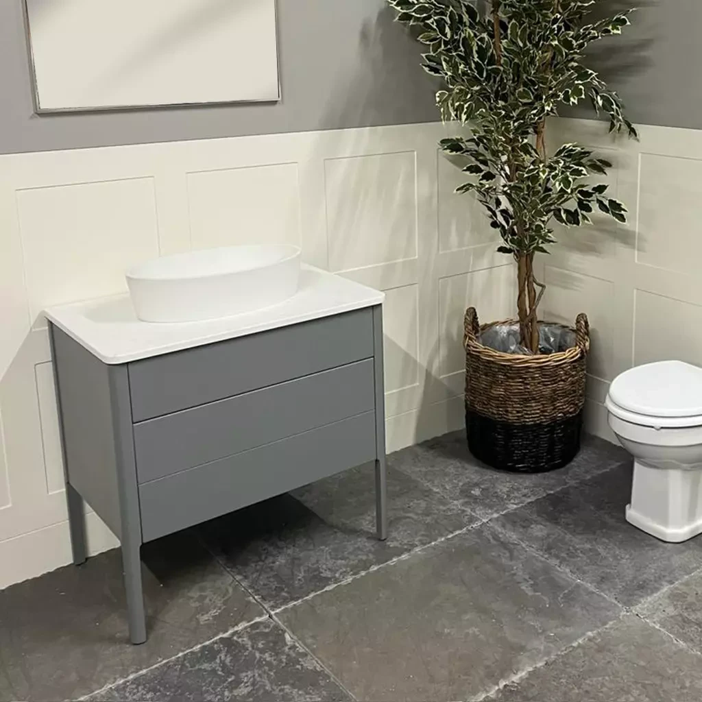 Edward 800mm Push To Open Vanity Unit painted in Grey - Sit On Basin