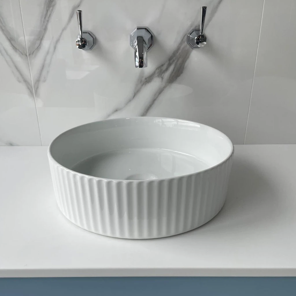 Fluted Round Counter Top Ceramic Bathroom Sink