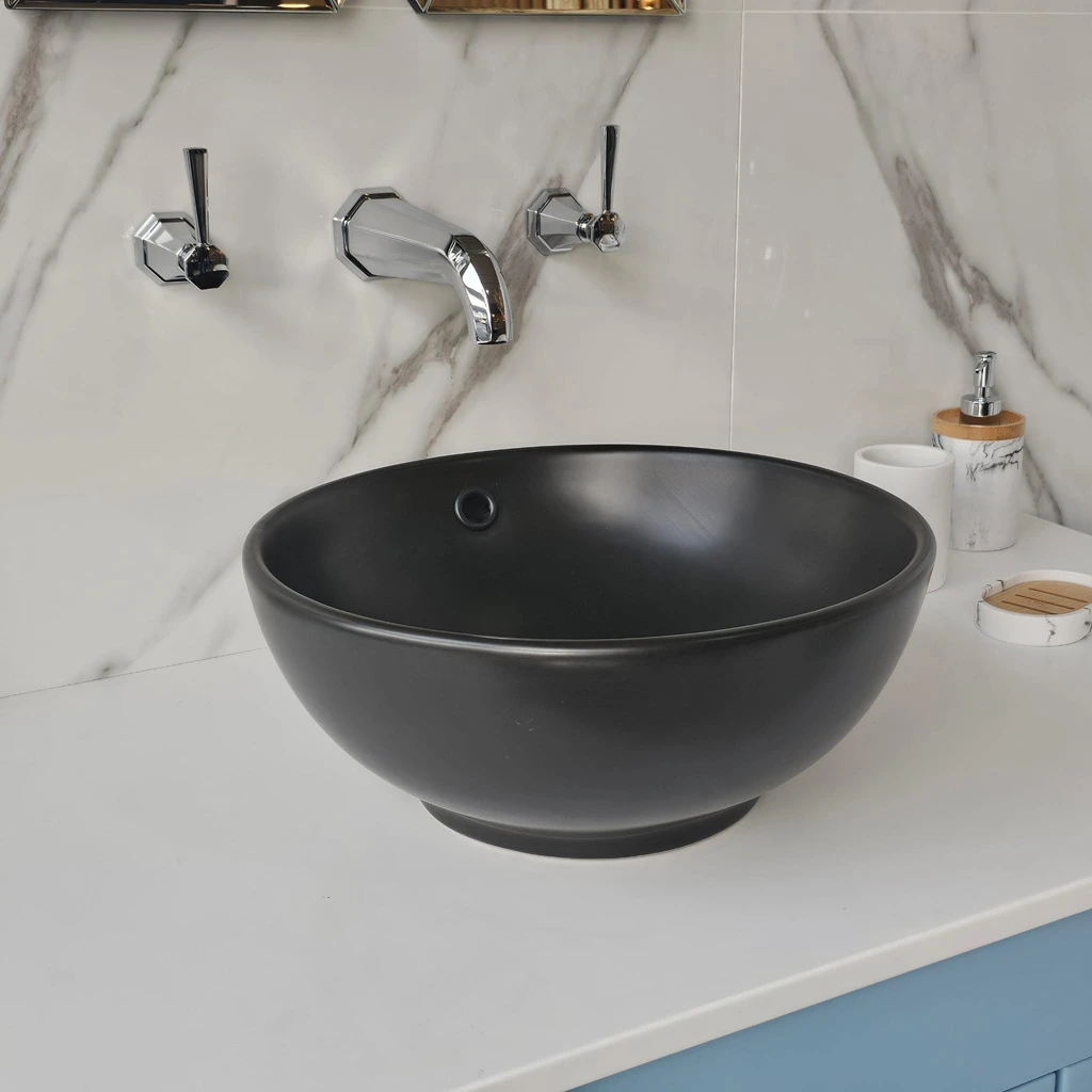 Round Sit On Black Matt Ceramic Sink - Harvey George