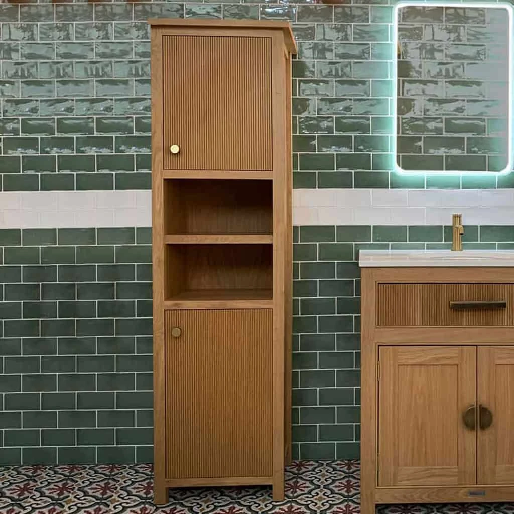 Oak Reeded Tallboy for Bathroom | Custom Bathroom Storage Unit