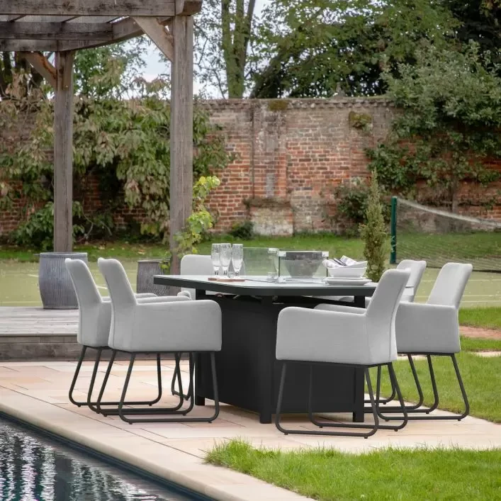 Eleni 6 Seater Dining Set with Fire Pit Table | Slate Grey | Stylish Design