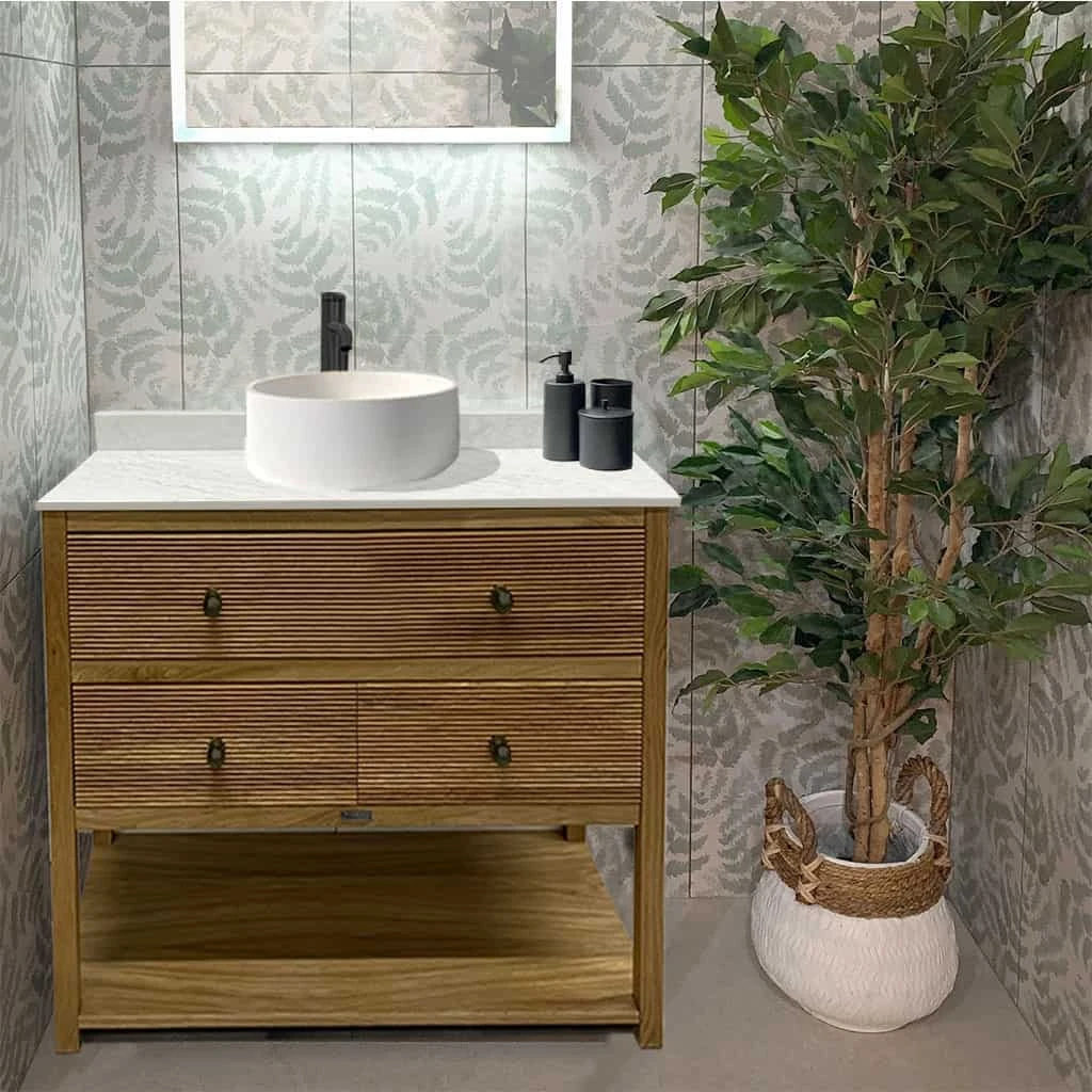 Ava Reeded Oak Bathroom Vanity Unit with counter top basin Harvey George