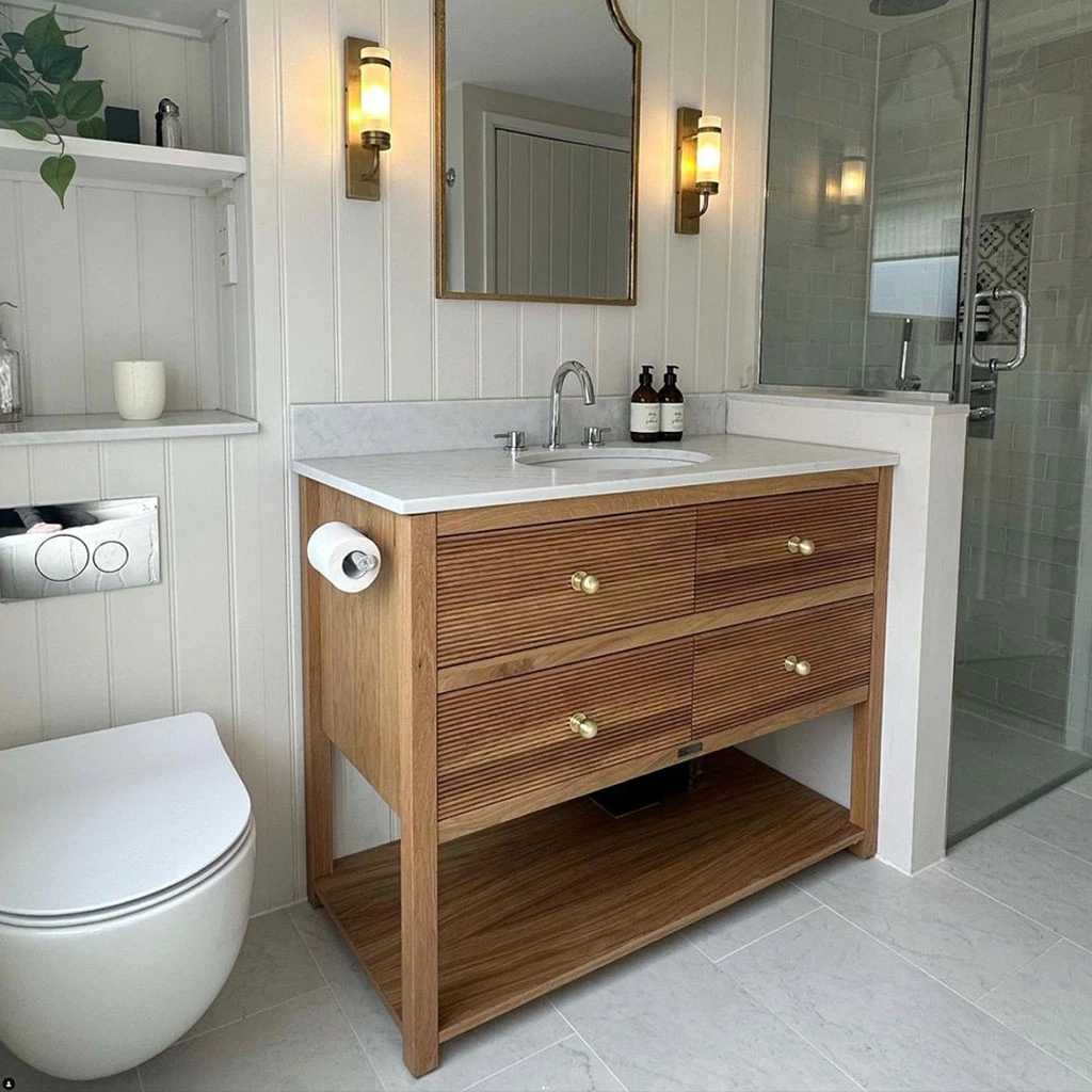Ava Bespoke Reeded Oak Bathroom Vanity Unit | Harvey George