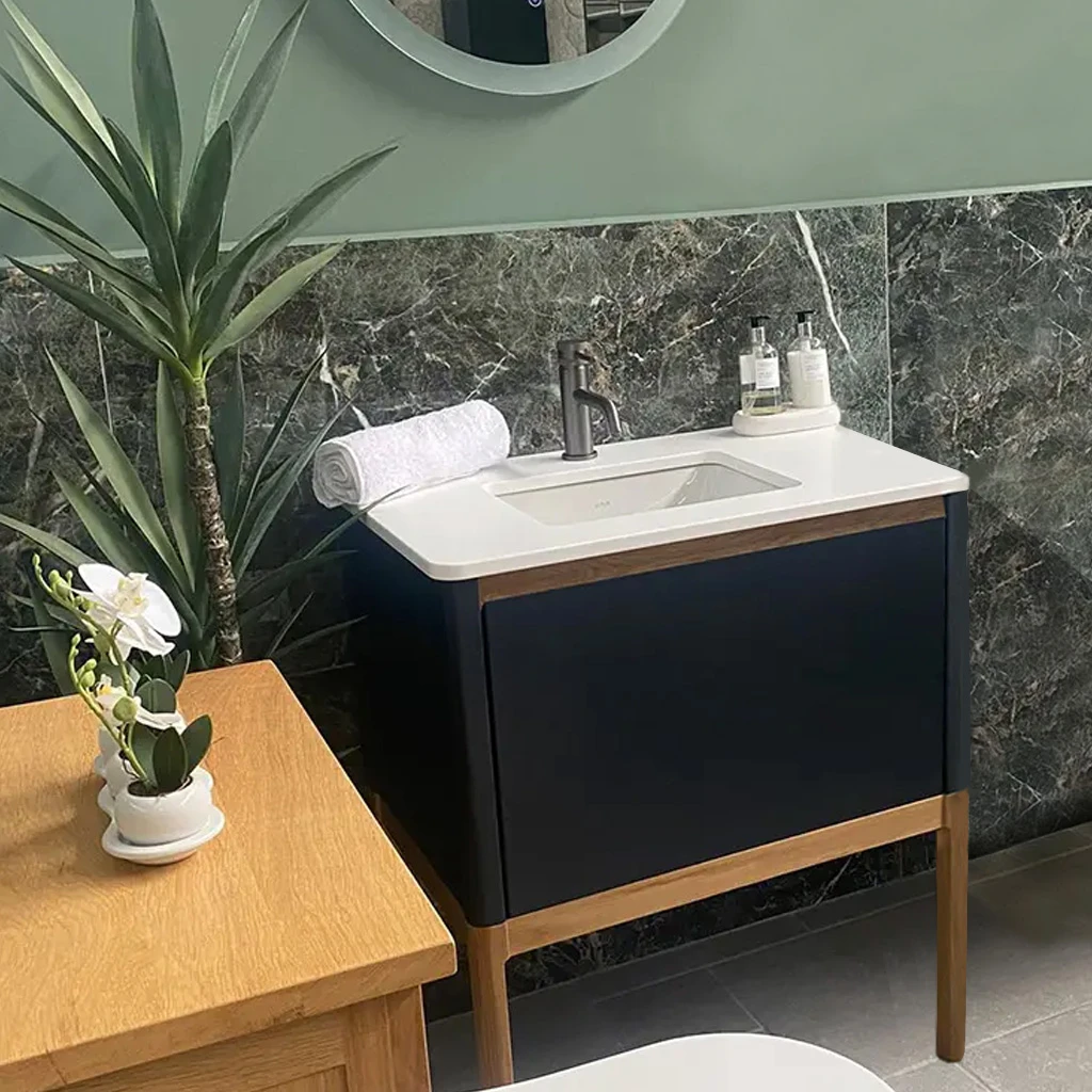 Harry Oak & Painted Bathroom Vanity Unit & Basin | Harvey George